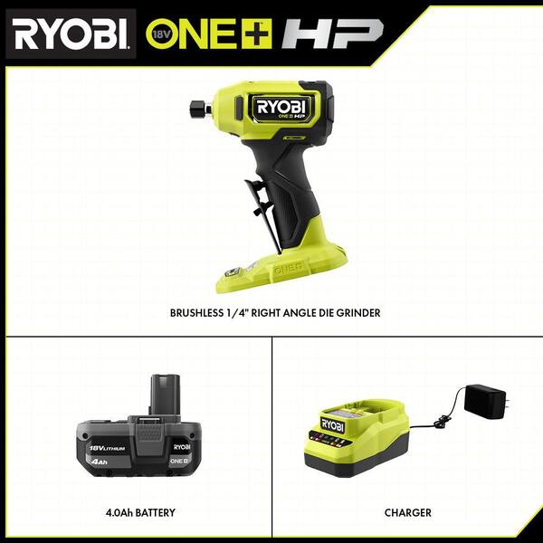 RYOBI ONE HP 18V Brushless Cordless Compact 1/4 Right Angle Die Grinder ...