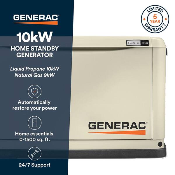 Generac 10,000 Watt - Dual Fuel Air- Cooled Whole House Home Standby ...