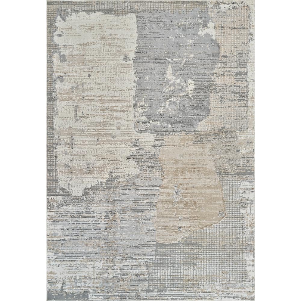 Rug Branch Nomad Cream Grey 5 ft. x 8 ft. Modern Abstract Indoor Area ...