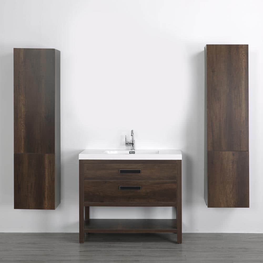 Streamline 39.4 in. W x 32.5 in. H Bath Vanity in Brown with Resin ...