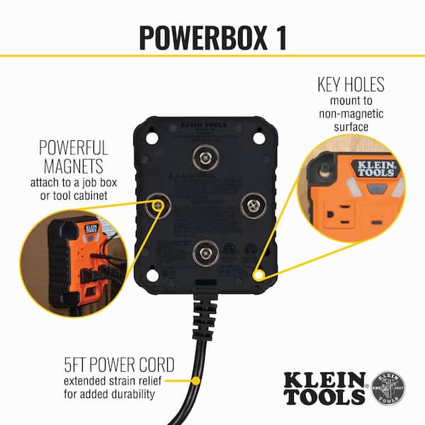 Klein Tools PowerBox 1, 4-Outlet Magnetic Mounted Power Strip with ...