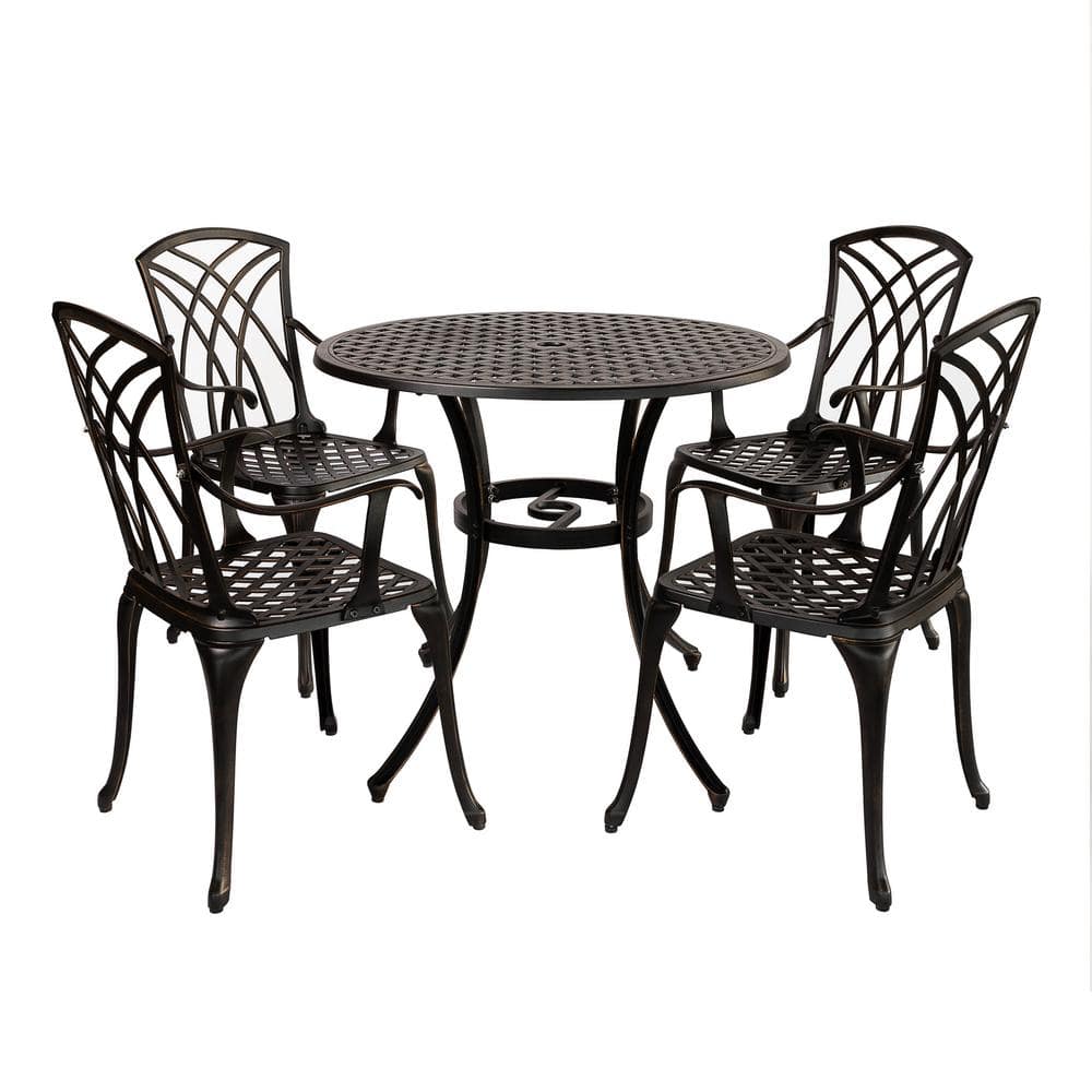 Kinger Home Lily Oil Rubbed Bronze 5-Piece Cast Aluminum Outdoor Patio ...