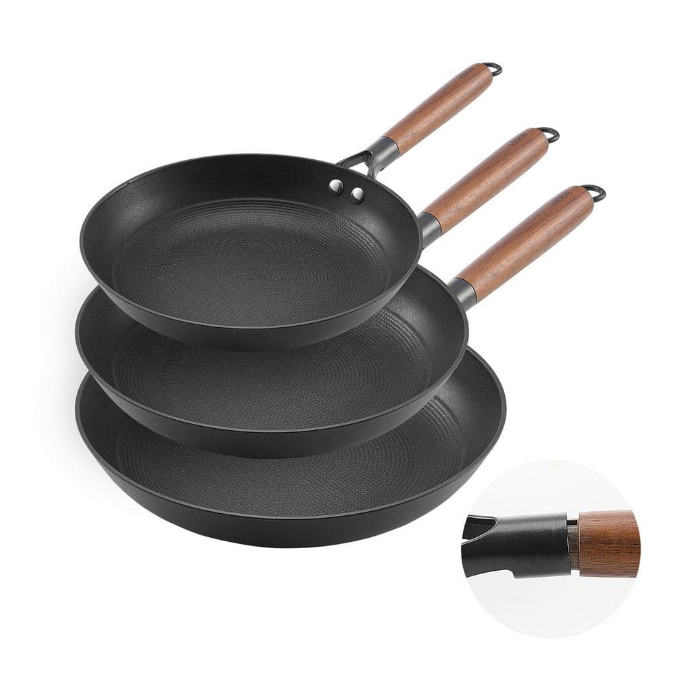 VEVOR Cast Iron Skillet, 3-Piece Cast Iron Frying Pan Set, Nonstick ...