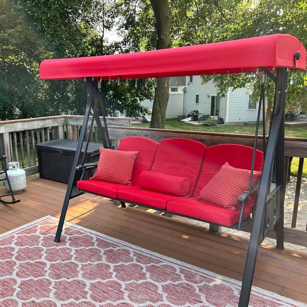 PURPLE LEAF 3-Person All-Weather Steel Frame Porch Swing with ...