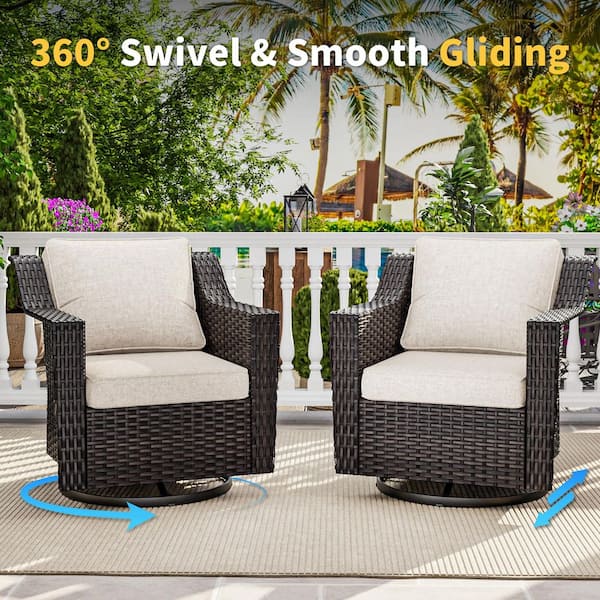 PremDwell 2-Piece Brown Wicker Outdoor Rocking Chair Patio Swivel Chair ...