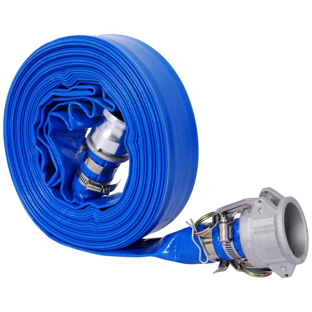 cadeninc Backwash Hose 2 in. x 50 ft. Heavy Duty Blue PVC Lay Flat Water Discharge Pump Hoses w ...