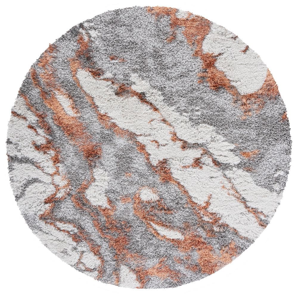 SAFAVIEH Horizon Shag Gray/Rust 10 ft. x 10 ft. Marble Round Area Rug ...