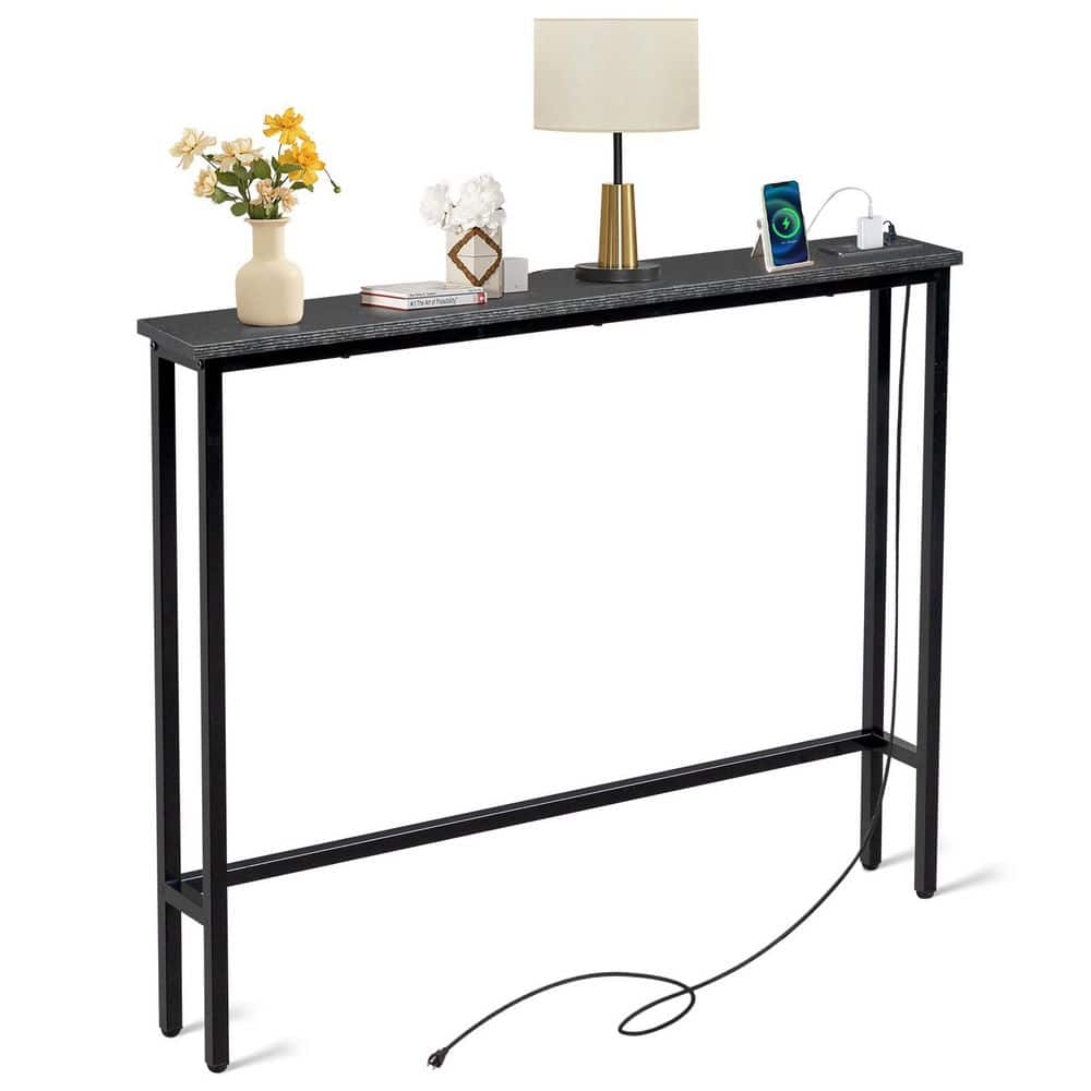 Karl home 39. 37in Black Rectangle MDF Console Table 1-Piece Set with ...