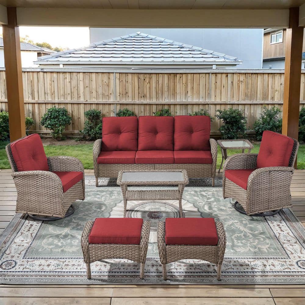 Opohoro PlainCurve 7-Piece Gray Wicker Patio Conversation Set with ...