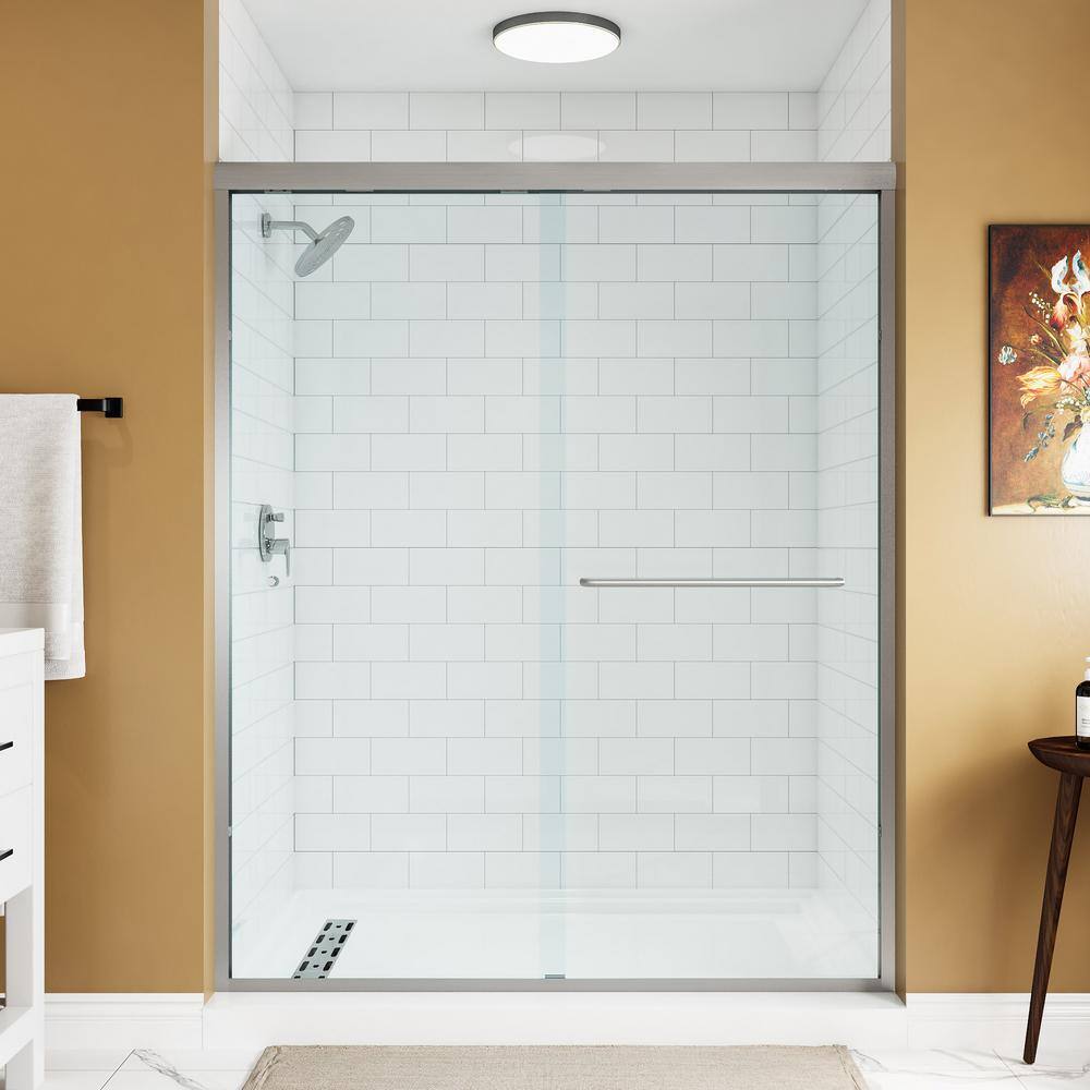 HOROW 55 in. - 59 in. W x 70 in. H Double Sliding Semi-Frameless Shower ...