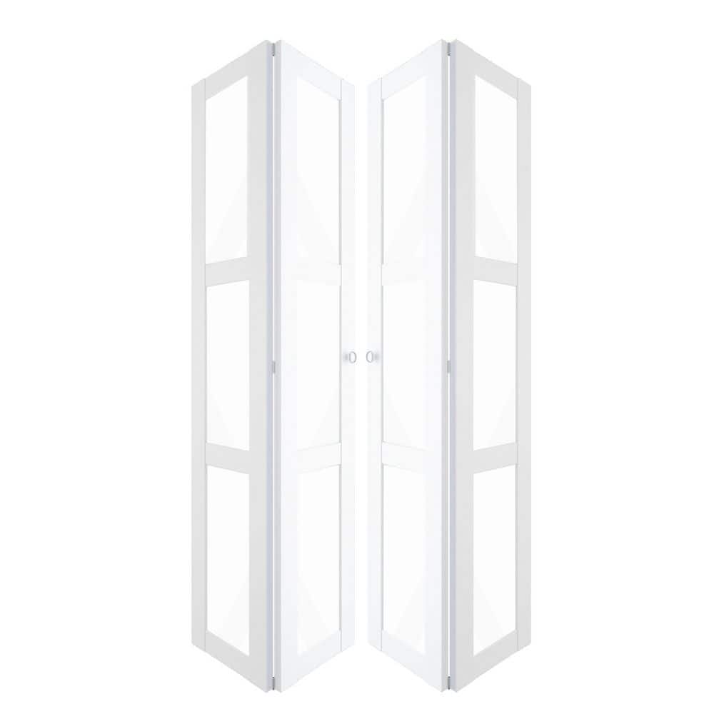 TENONER 64 in x 80 in 3 Lite, Clear Glass, Solid Core, White, MDF ...