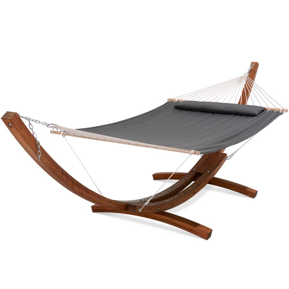 Atesun 2-Person Large Quilted Hammock Bed with 13.5 ft. Wooden Arc ...
