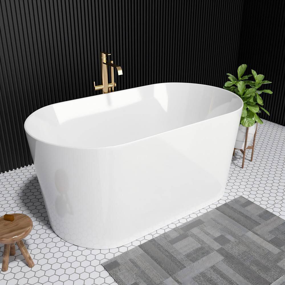 55 in. x 28 in. Acrylic Flatbottom Freestanding Tubs Soaking Bathtub ...