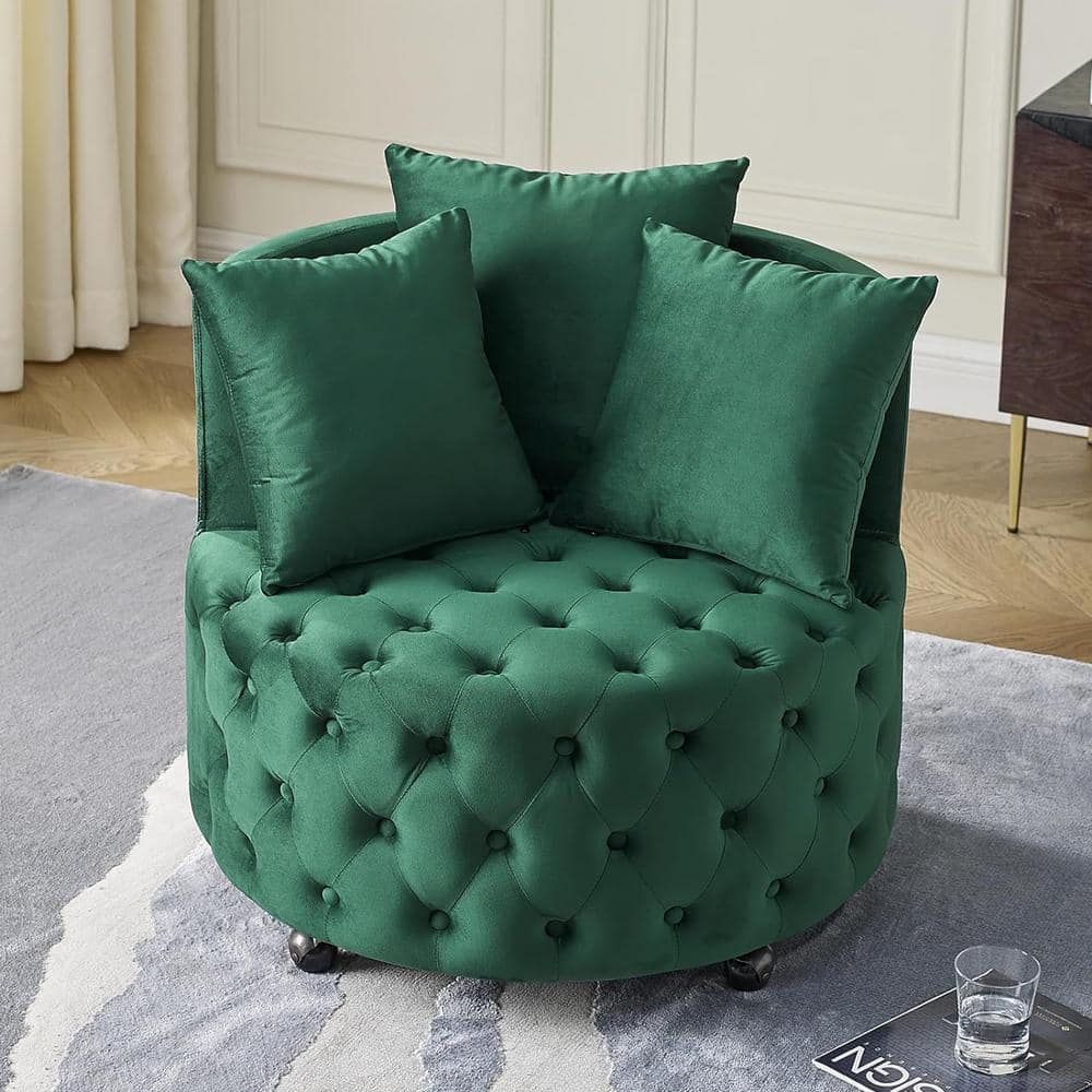 IDEAGLE Green Velvet Upholstered Accent Swivel Chair Barrel Living Room ...