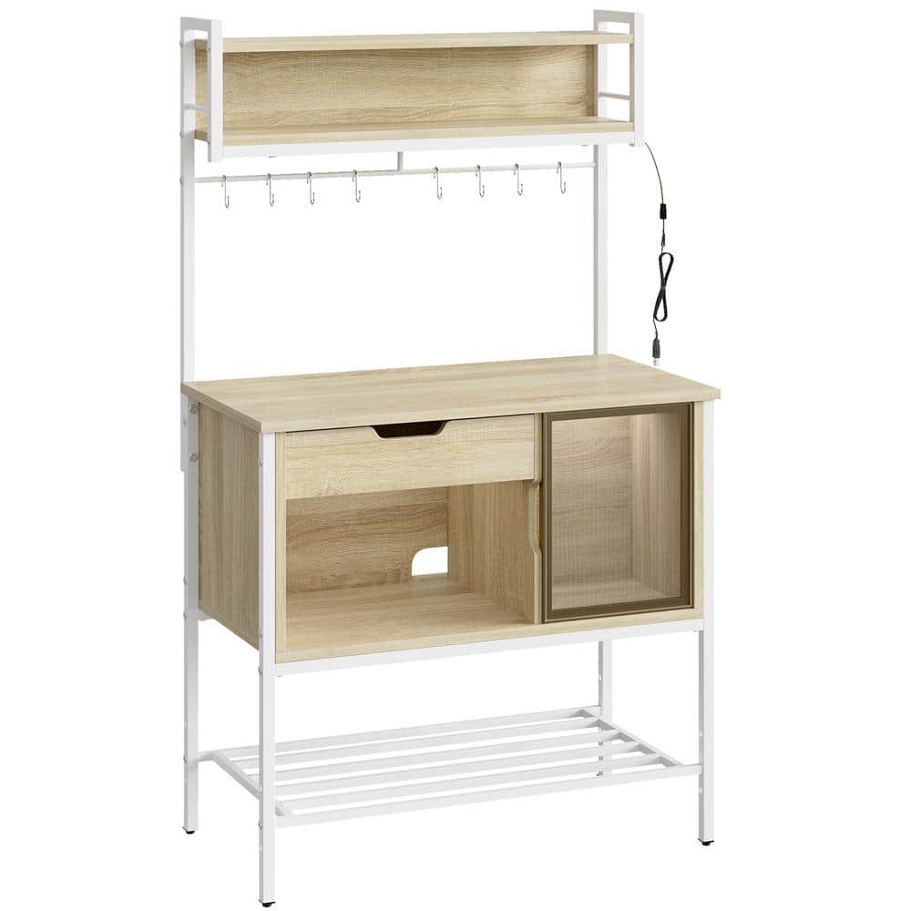 Bestier 32.9 in. Oak Kitchen Baker’s Rack with Drawer, Moru Glass Door ...