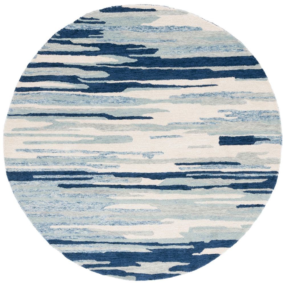 SAFAVIEH Bellagio 6 ft. x 6 ft. Blue/Ivory Running Camo Round Area Rug ...