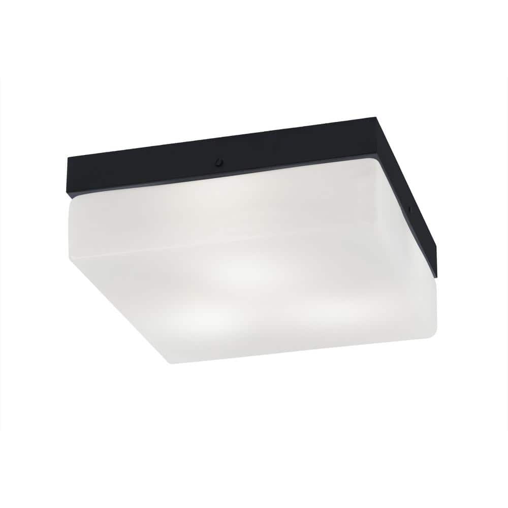 Ashland 12 in. 2 Light Matte Black Flush Mount with White Marble Glass ...