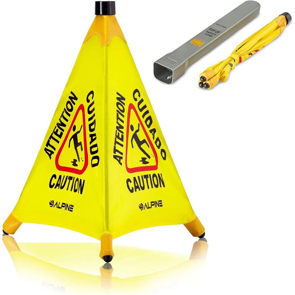 Alpine Industries 20 in. Foldable Yellow Multi-Lingual Pop-Up Caution ...