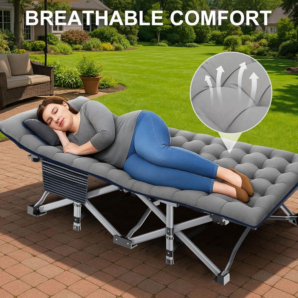 BOZTIY Oversized XXL Folding Camping Cot with Mat for Adults 78 in L x ...