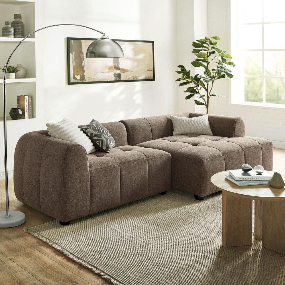 MODWAY Liana 102.4 in. Round Arm 2-Piece Fabric L-Shaped Sectional Sofa ...