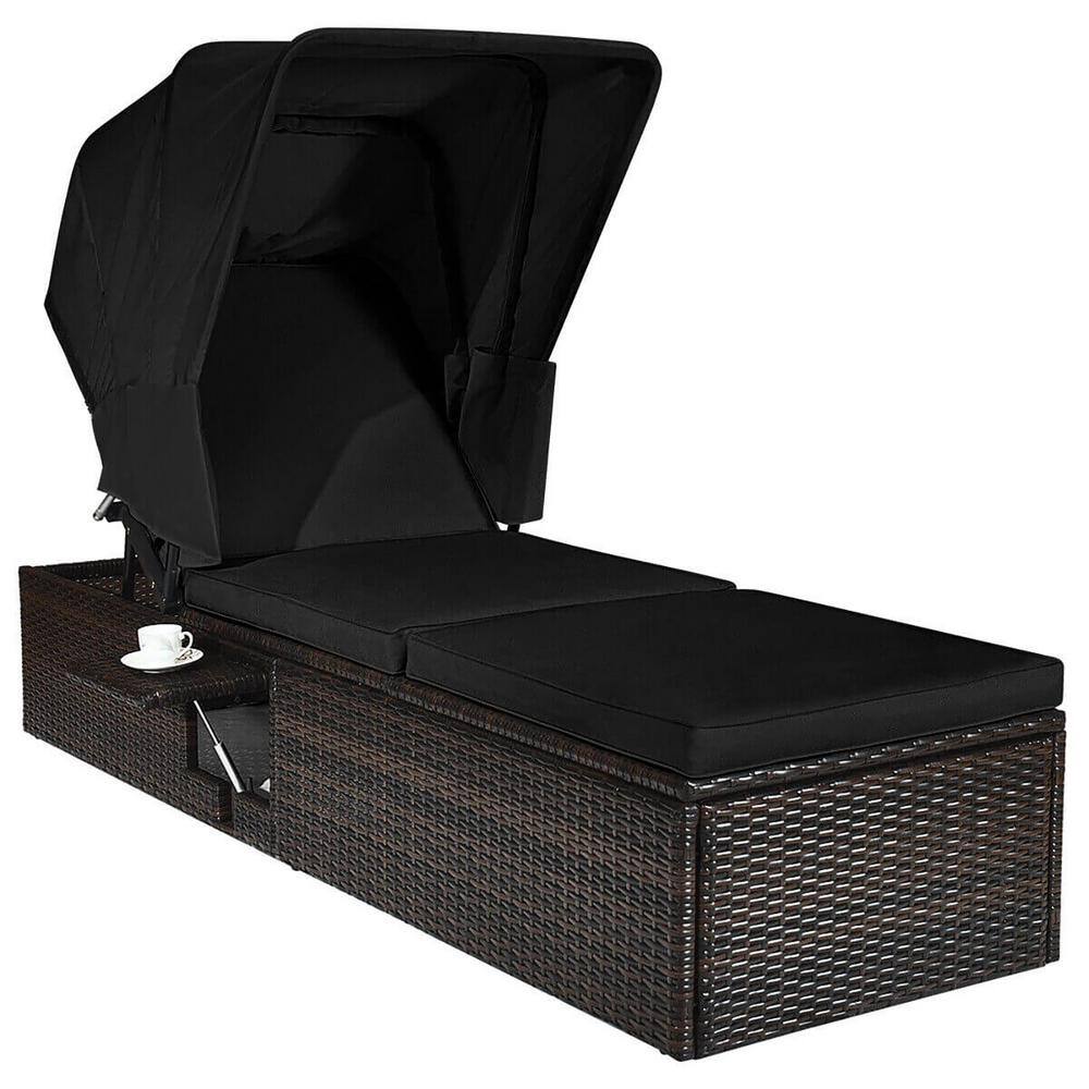 SUNRINX Brown Wicker Adjustable Outdoor Chaise Lounge with Black ...
