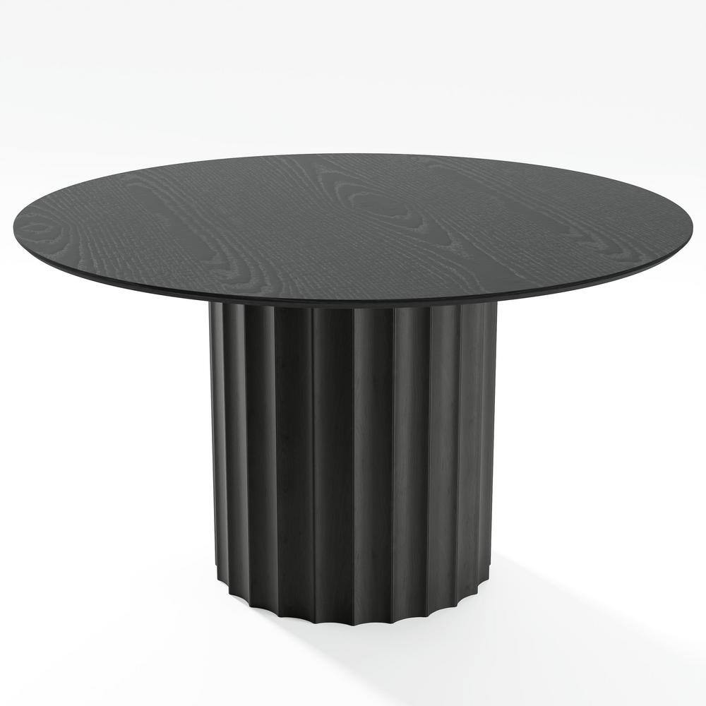 Lirago Cylindrical Black Colored Wood 52" Column Base Recessed Roumded ...