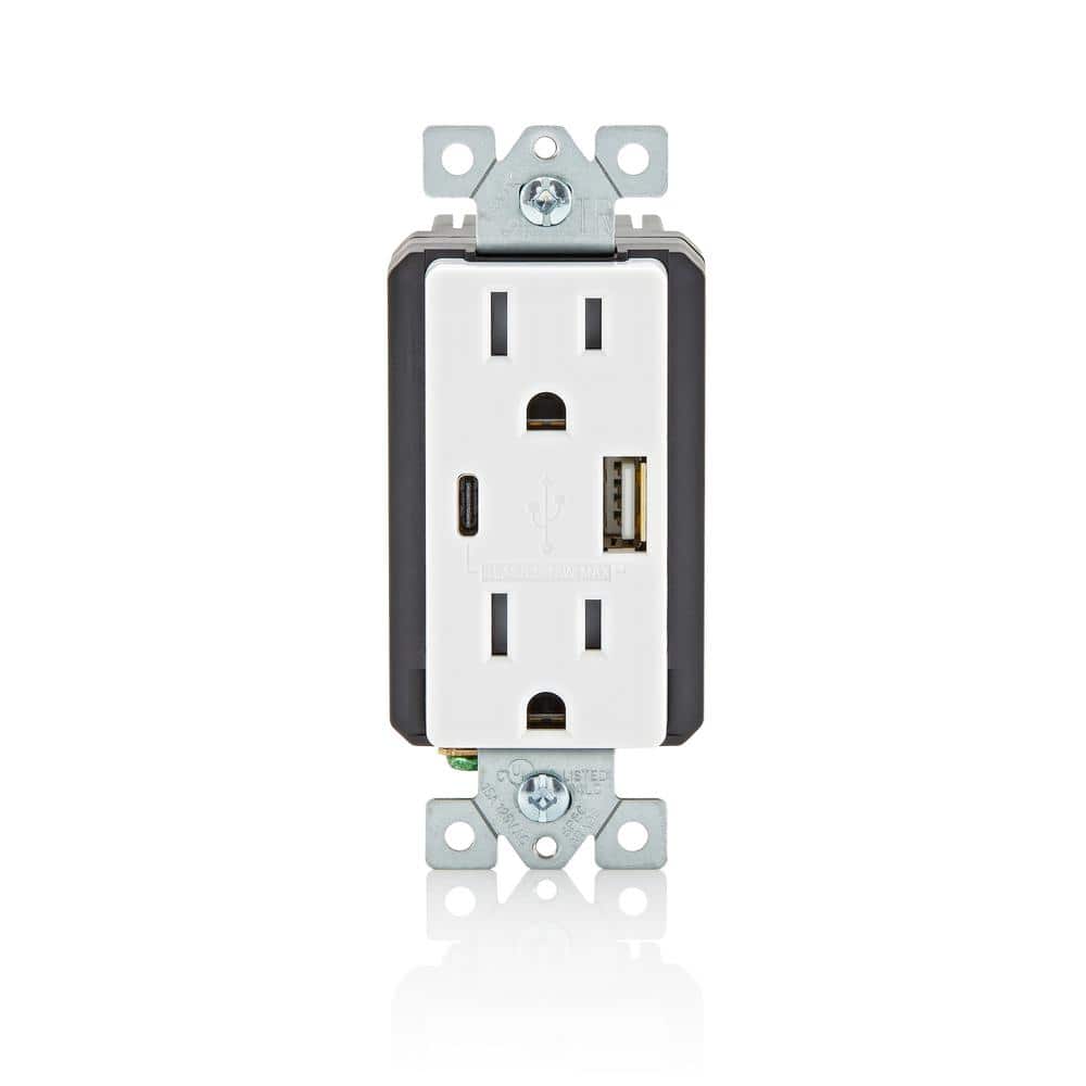Leviton 15A Tamper Resistant Type A/C 3.6A 18-Watt USB Outlet (2-pack ...