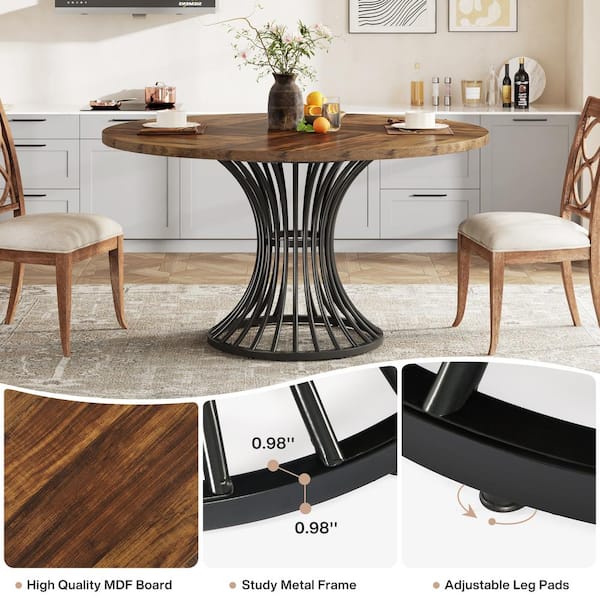 TRIBESIGNS WAY TO ORIGIN Halseey Farmhouse Rustic Brown Wood 47 in. Pedestal Dining Table Seats 4 6 LDY1XK00534DT