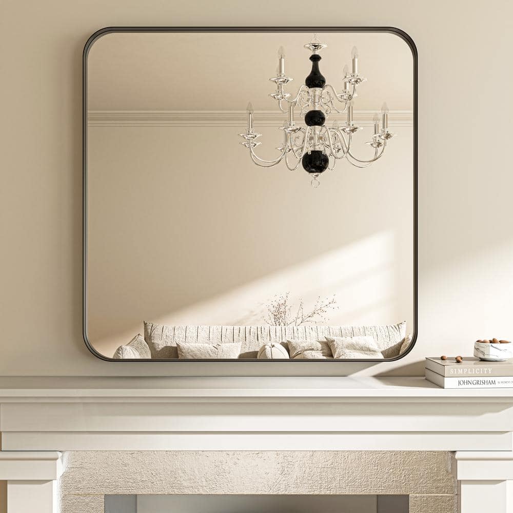 ORGANNICE 36 in. W x 36 in. H Black Aluminum Framed Modern Rounded Wall ...