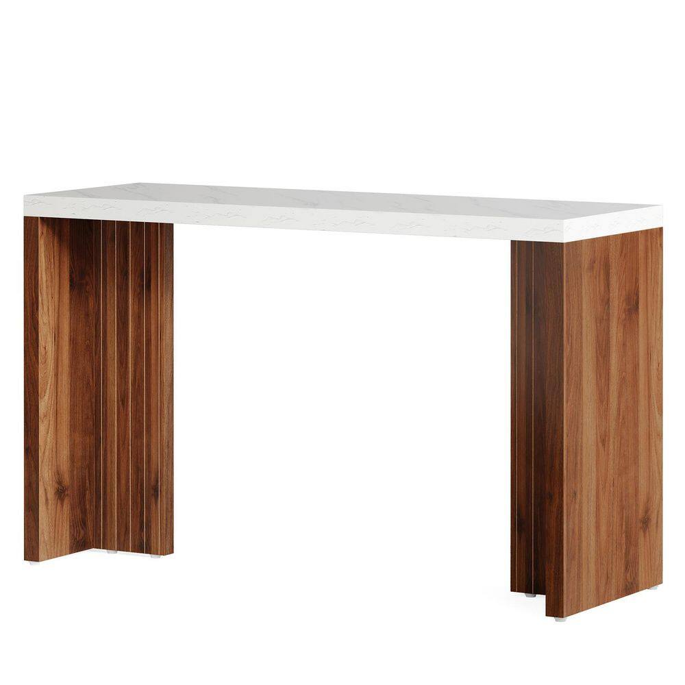 BYBLIGHT Kearsten Rectangle White Walnut Brown 55 in. Bar Home Table ...
