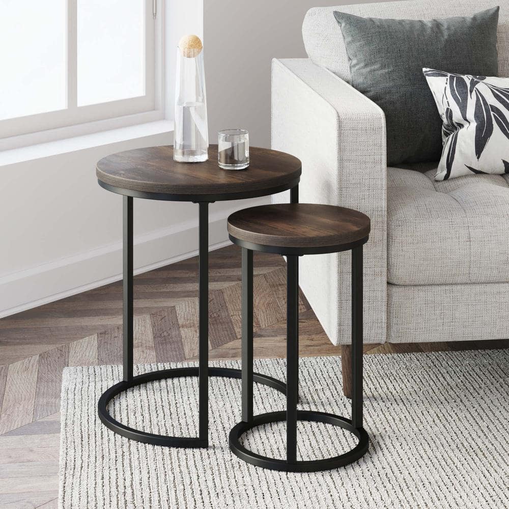 Nathan James Lula 18 in. Nutmeg Round Wood End Table with Black Metal ...