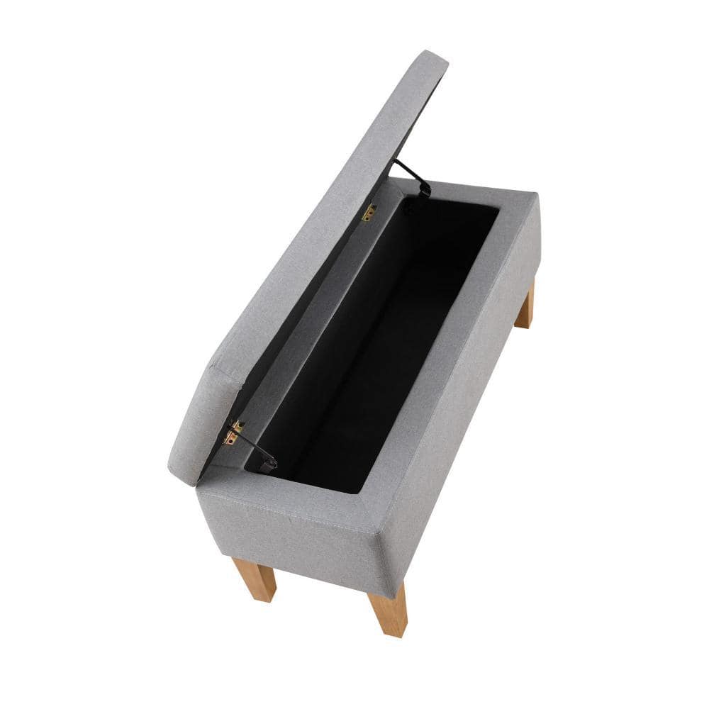 Benjara Gray Fabric Rectangle Storage Ottoman BM261512 - The Home Depot