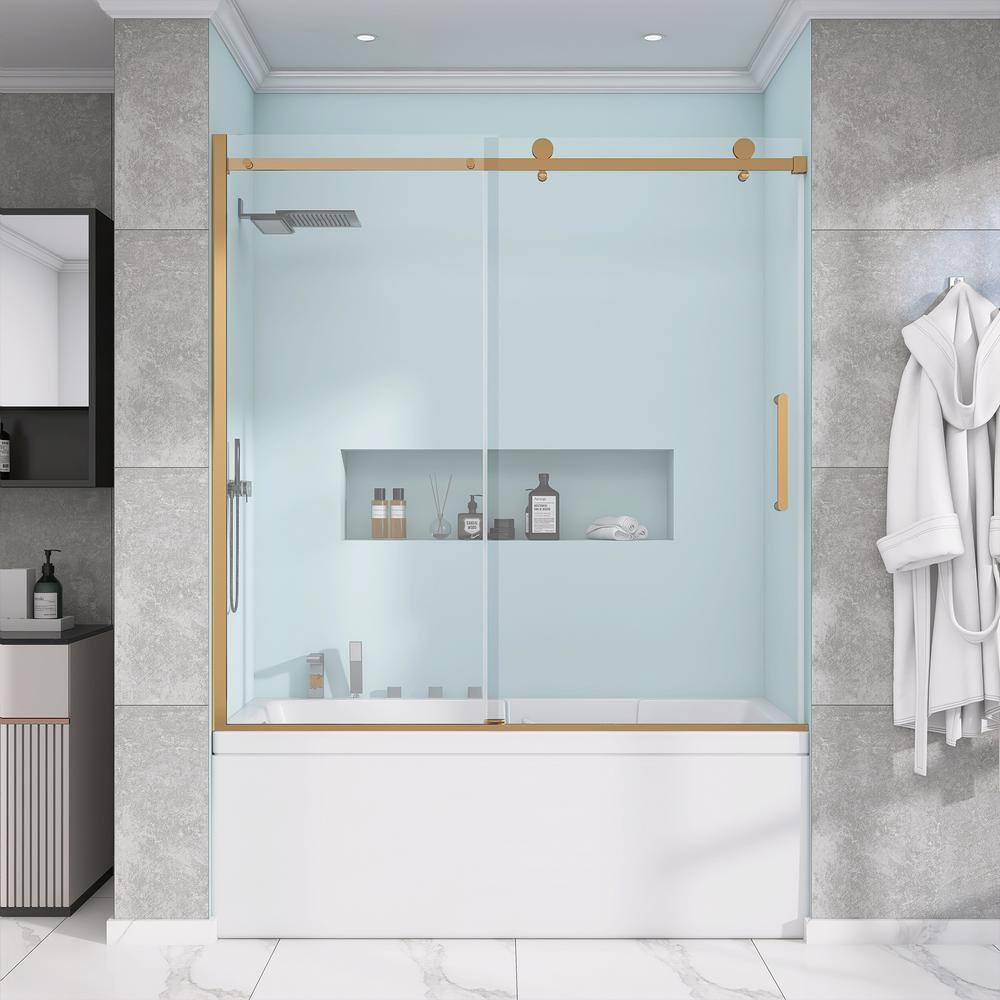 Zeafive 59 In W X 60 In H Frameless Glass Single Sliding Bath Tub