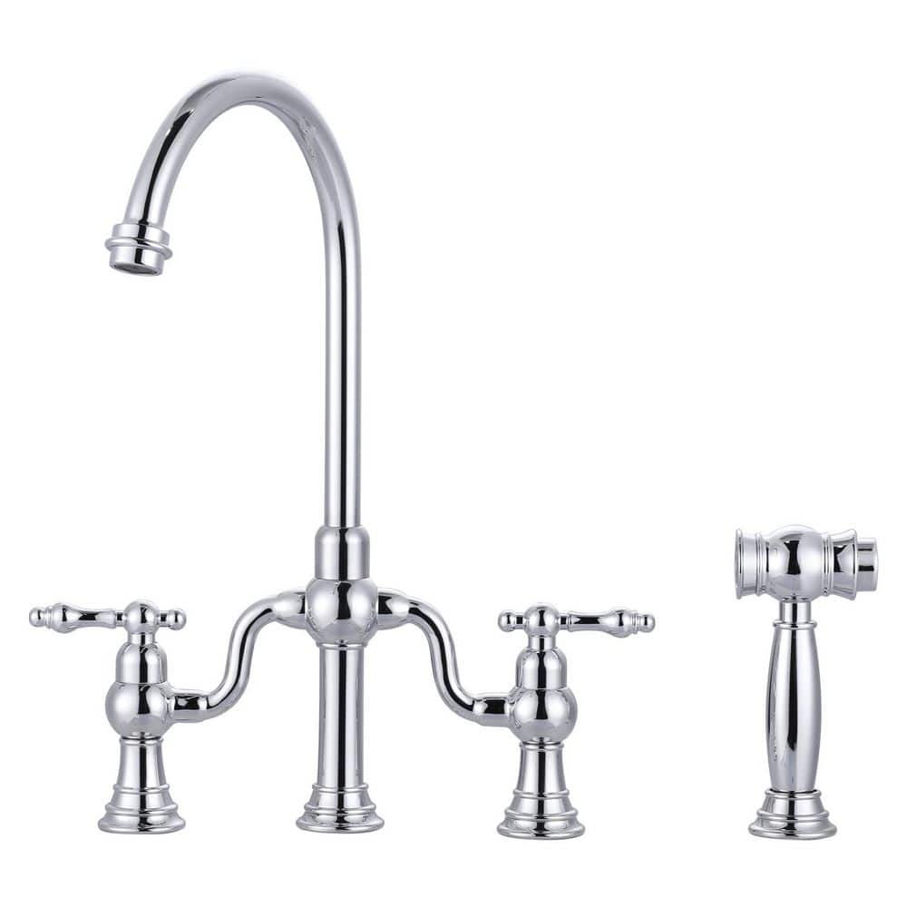 WOWOW Solid Brass Double Handle High-Arc Deck Mounted Bridge Kitchen ...