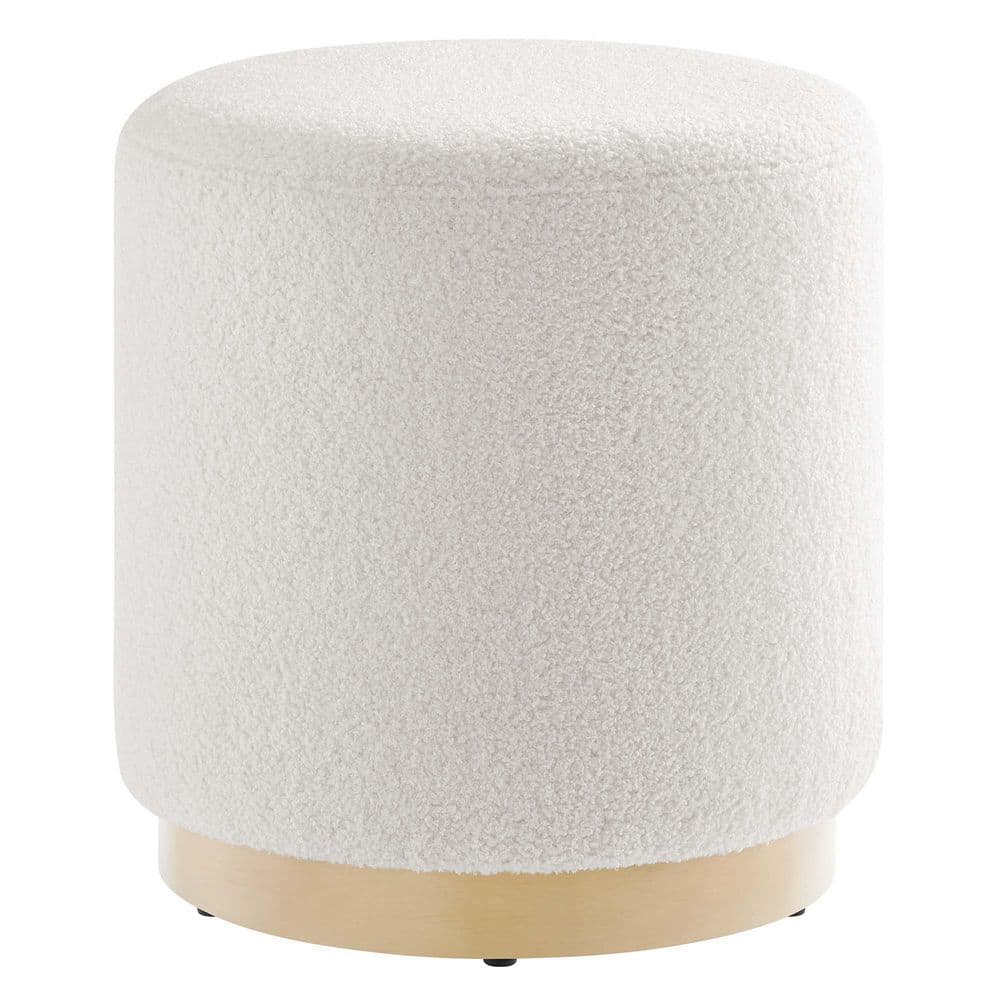 MODWAY Tilden 16 in. Ivory Natural Sherpa Upholstered Round Ottoman EEI ...