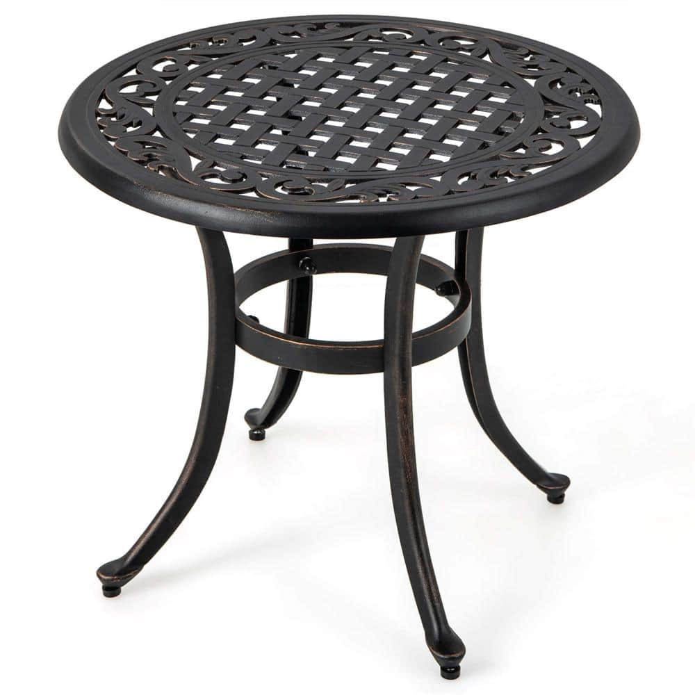 Costway Brown Round Metal 24 in. Outdoor Side Table with Adjustable ...