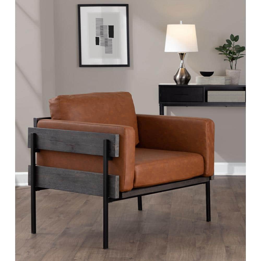 Lumisource Kari Grey Wood and Black Metal Accent Chair in Camel Faux ...