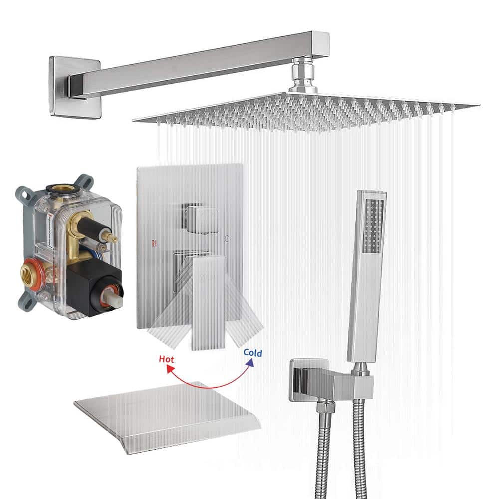 BWE 3-Spray Patterns With 2.5 GPM 12 in. Showerhead Wall Mounted Dual ...