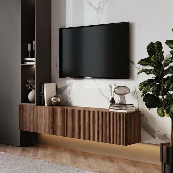 LIVING SKOG Camelia 59 in. Brown Floating TV Stand Fits TV's up to 65 ...