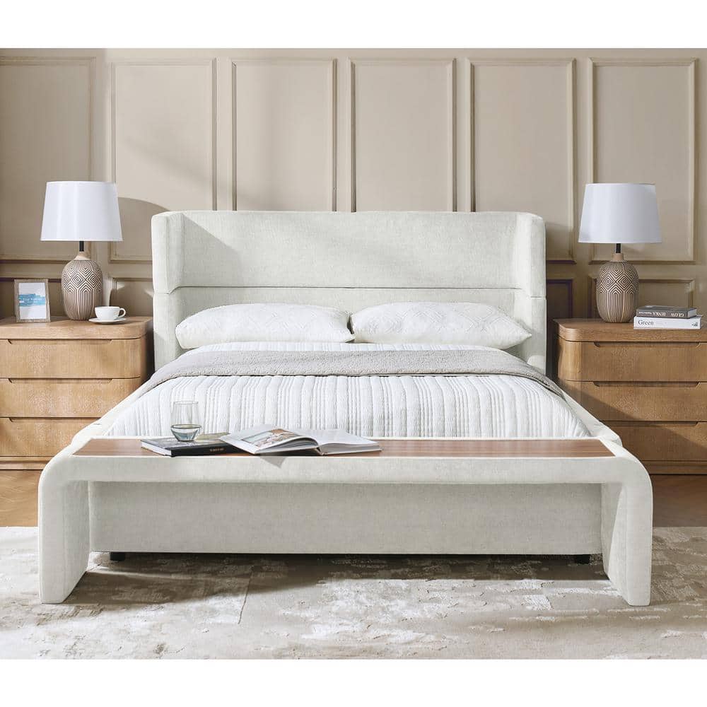 JAYDEN CREATION Karl White Pine Wood Frame Queen Platform Bed with ...