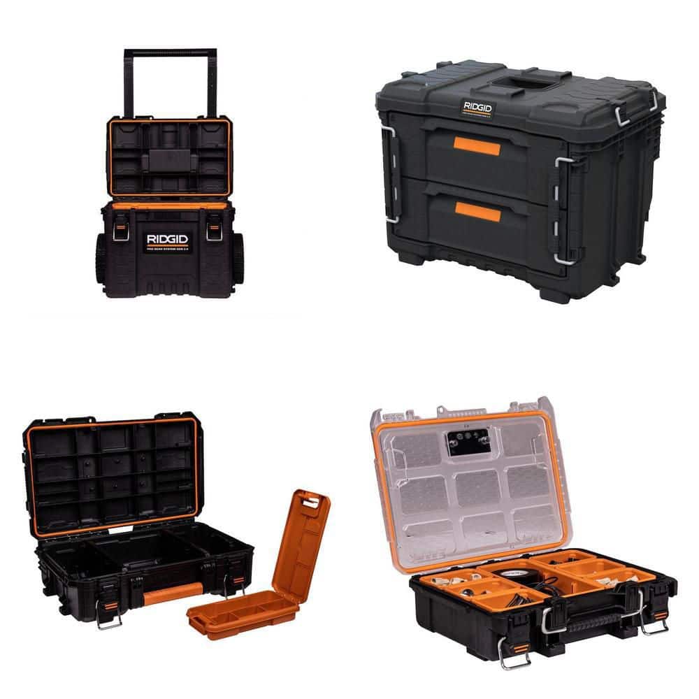 RIDGID Pro Gear 25 in. Rolling Tool Box, 22 in. XL 2-Drawer Box, Power ...