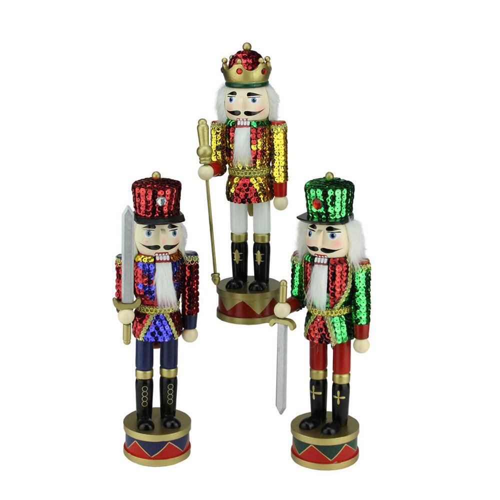 Northlight 14 in. Wooden Sequin Jacket Christmas Nutcracker Set of 3 ...