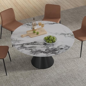 Lesly Modern Round White Chanel Rock Stone Tabletop 53.15 in. Black ...
