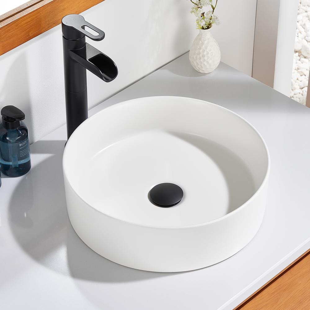 LUXIER Modern 15-1/2 in. Round Bathroom Ceramic Vessel Sink Art Basin ...