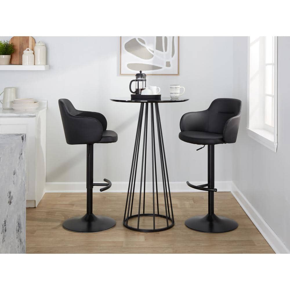 Lumisource Boyne 33 in. Black Faux Leather and Black Metal Adjustable ...