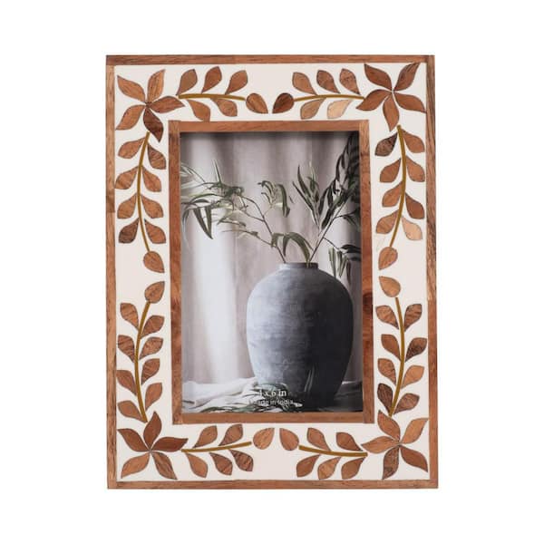 Liv & Skye 4 in. x 6 in. Brown Wood Rectangle Inlay Vine Photo Frame ...