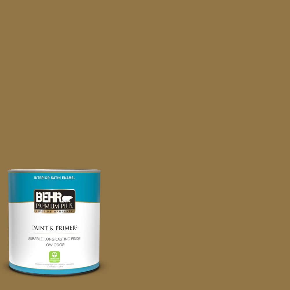 BEHR PREMIUM PLUS 1 qt. #350D-7 Cattail Brown Satin Enamel Low Odor ...