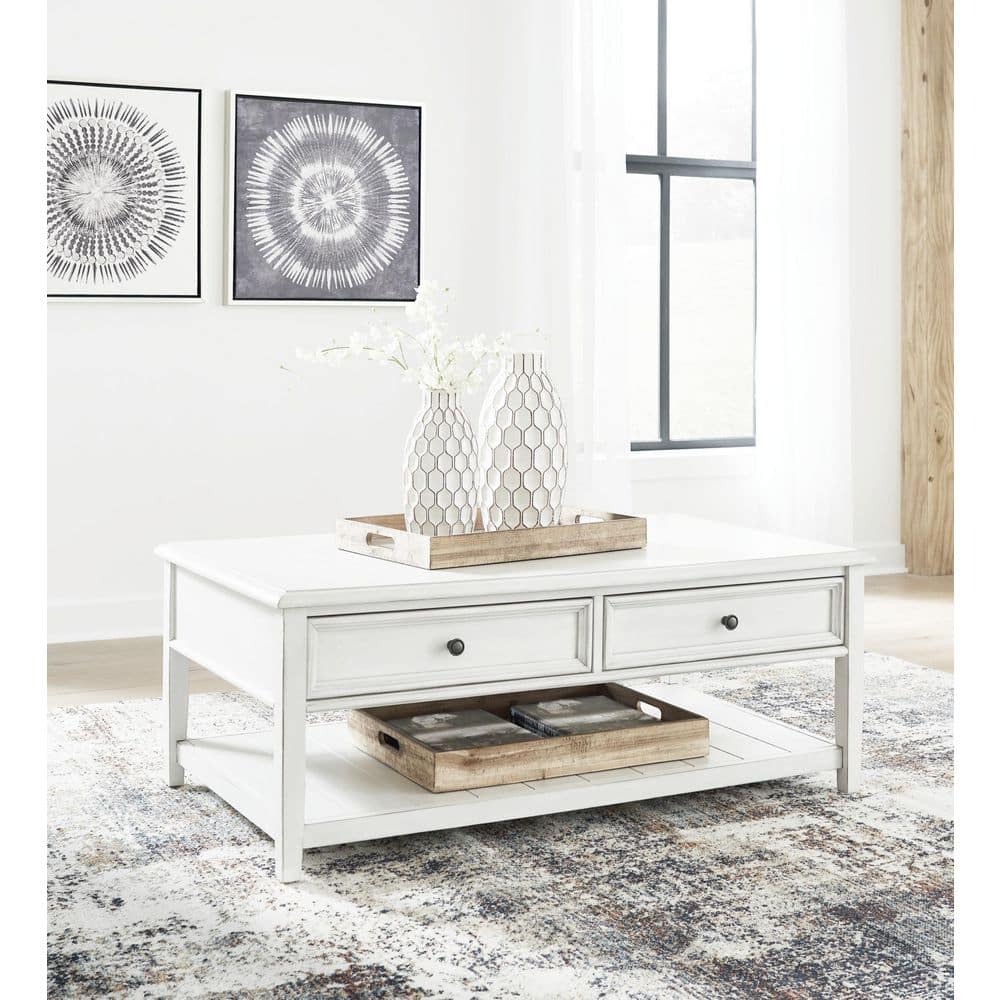 Signature DESIGN BY ASHLEY Kanwyn 50 in. White Rectangle Wood Coffee ...