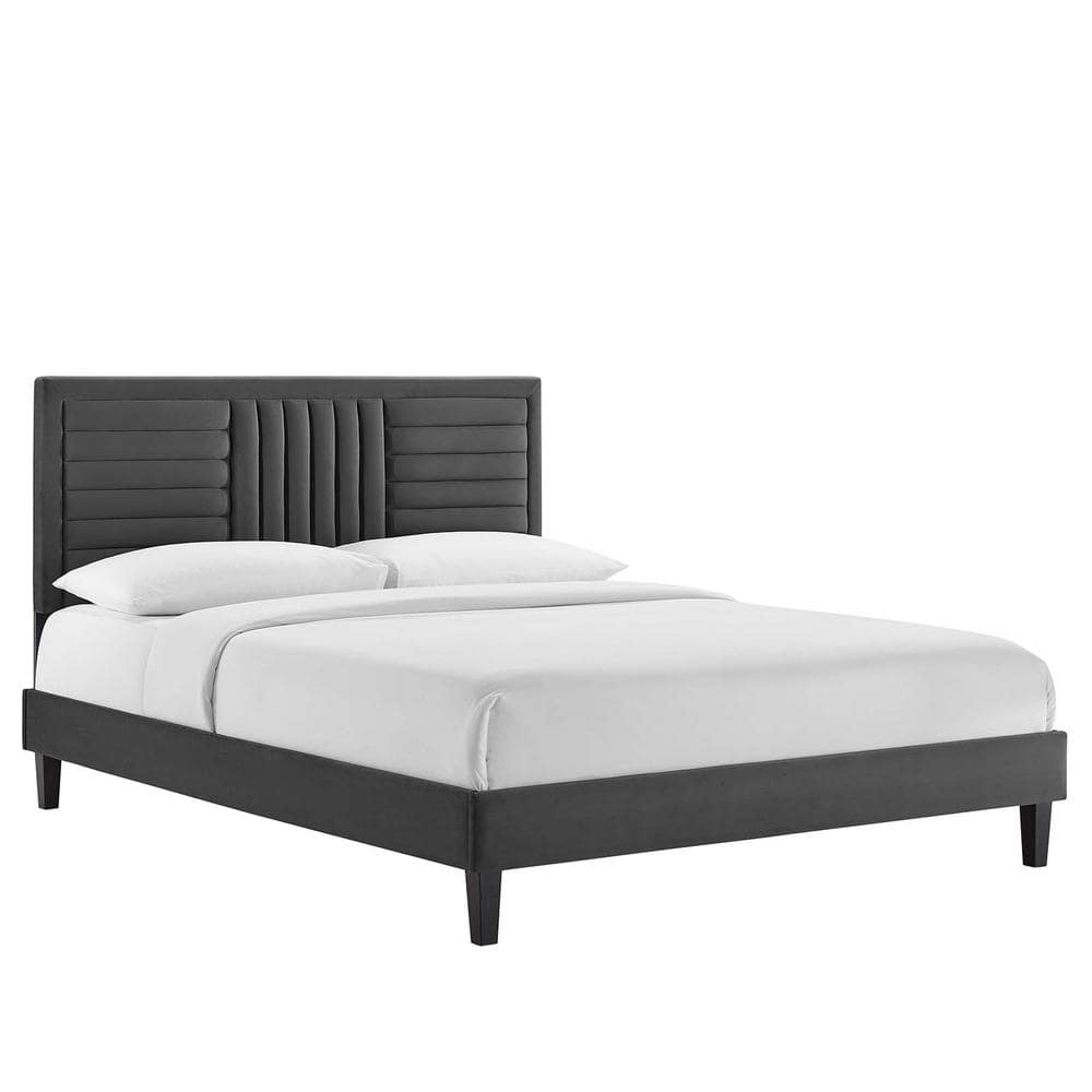 MODWAY Sofia in Charcoal Black Channel Tufted Performance Velvet Frame ...