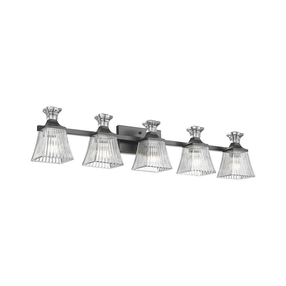 JAZAVA 37.8 in. 5-Light Black Vanity Light with Clear Shade for ...